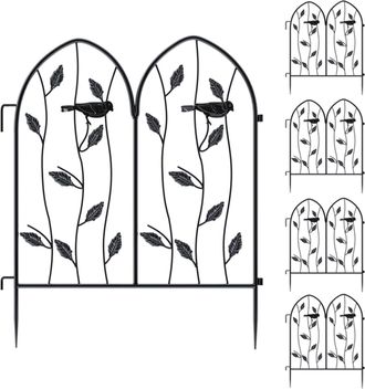 Generic Dekorative Metall Gartenzaun, 5 Stück Gartenzaun Teichzaun, Steckzaun 230cm Breit x 60cm Hoch, Für Blumenbeet, Hof, Tier Barriere(Schwarz)