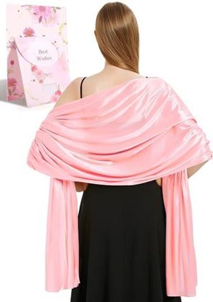 Heekpek Satin Foulard Chale Femme Mariage Echarpes pour Robe de Soirée Élégant Chic Etole Femme pour Soirée Cérémonies Fêtes Mariage, Rose Clair, Taille uniqu