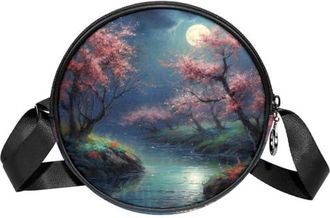 Generic Petit sac &agrave; bandouli&egrave;re Circle Beauty pour femme, petit sac &agrave; bandouli&egrave;re avec fermeture &eacute;clair, bretelles r&eacute;glables, sac &agrave; main rond d&eacute;contract&eacute; pour