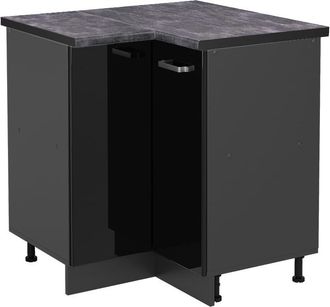 Vicco Eckunterschrank R-Line, Schwarz Hochglanz/Anthrazit, 75.6 cm, AP Anthrazit