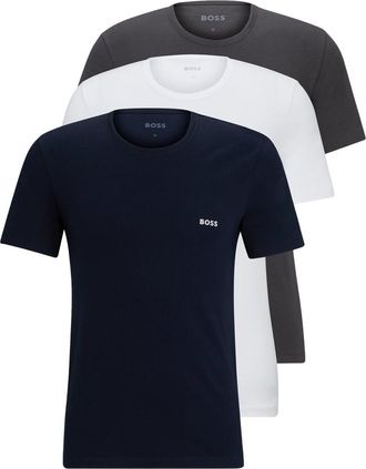 HUGO BOSS 3er Pack T-Shirts aus Baumwolle mit Label-Schriftzug, Regular Fit in