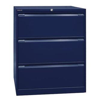 Bisley Hängeregistraturschrank, doppelbahnig, DIN A4, 3 HR-Schubladen, Metall, 639 Oxfordblau, 62.2 x 80 x 101.6 cm