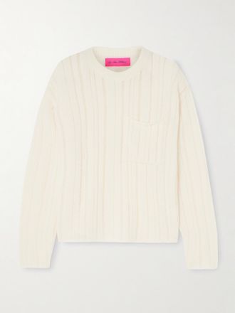 The Elder Statesman Pull En Cachemire Et Coton Mélangés Côtelés Nimbus Solids - Blanc