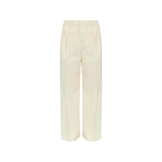 Moncler Femme, Pantalons, Beige, Taille: 36 FR Pantalon Tailleur Large en Gabardine de Coton