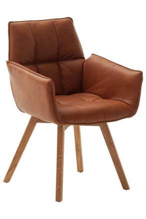 Linea Natura Armlehnstuhl, Cognac, Leder, Echtleder, Rindleder, Wildeiche, massiv, Stativgestell, 61x87x63 cm, Lederauswahl, Typenauswahl, inklusive Armlehnen, Ess