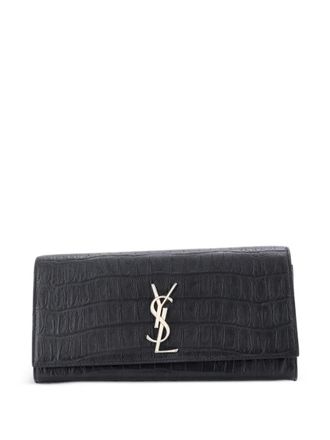 Saint Laurent pochette Classic Long en cuir effet peau de croco monogramm&eacute; - Noir