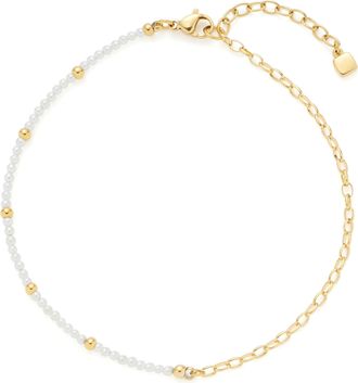 Leonardo Fußkette Ciao Nana - Fuss-Kettchen aus goldfarbenem Edelstahl - weiße Perlen - akzentuiert durch kleine Goldkugeln - 24-28 cm Länge - Schmuck Geschenk