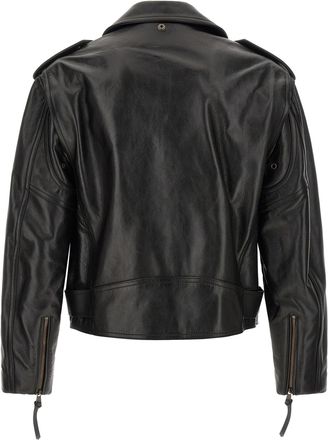 Balmain Textured Leather Biker Jacket - Black