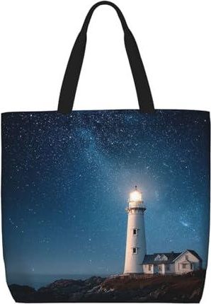 Generic Phare Du Ciel Nocturne Sac A Main Femme Pliable Tote Bag Imperm&eacute;able Sac Cabas Pour Travail Shopping Plage