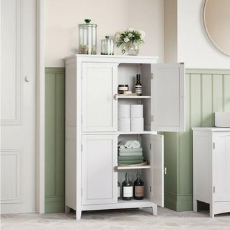 Vasagle Vasagle - Armoire de Salle de bain, Meuble de Rangement, Placard de Cuisine avec 4 Portes, &Eacute;tag&egrave;res R&eacute;glables, 30 x 60 x 110 cm, Gris Mystique
