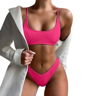 Generic Ensemble de bikini pour femme - Col en V - Rembourr&eacute; - Taille haute - Triangle - Maillot de bain d&eacute;t&eacute; pour femme - Contr&ocirc;le du ventre - Costumes de ba
