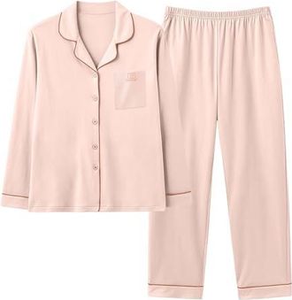 Generic Pyjama &agrave; manches longues pour femme - Ensemble de pyjama 2 pi&egrave;ces pour femme - Ensemble de pyjama doux avec chemise boutonn&eacute;e et pantalon, v&ecirc;tements d