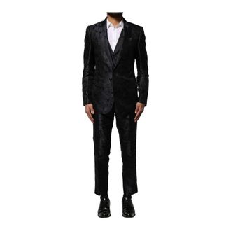 Dolce & Gabbana Schwarzer Jacquard 3-teiliger Anzug - - Suits - Herren - Blau - S