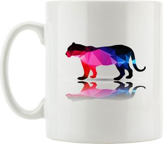 Pixxprint Vektor Puma Fun Tasse, ca. 300ml Fassungsvermögen, Keramik Weiß, Spülmaschinenfest