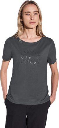 Street One Damen A323230 Basic Shirt mit Wording, Obscure Grey, 38