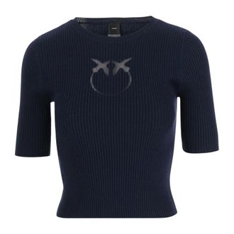 Pinko Kurz&auml;rmliger Pullover aus Wollmischung mit Logo - - Knitwear - Damen - Blau - L