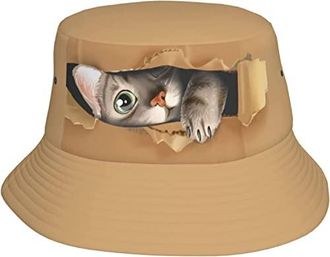 Generic Pliable Chapeau de Plage Chat Qui Regarde à Travers Un Carton Chapeaux de Visière Casual Bonnet de Soleil pour Sports Camping Golf