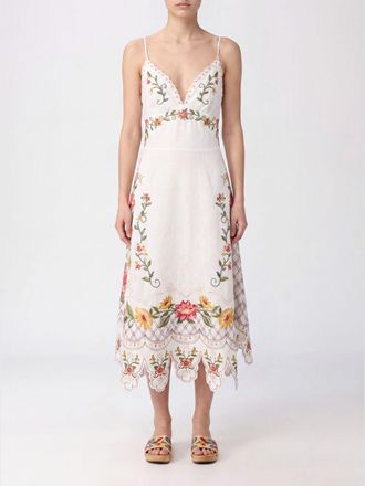Farm Rio Off-White Flower Midikleid aus Leinen mit V-Ausschnitt und Blumenmuster
