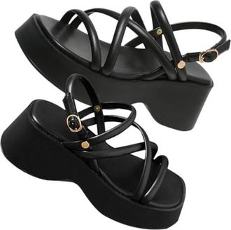 Frcolor Sandales Compensées à Plateforme pour Femmes Semelle Épaisse Taille 35 Couleur Noire Sandales DÉté Décontractées et Respirantes pour Plage Vacances et