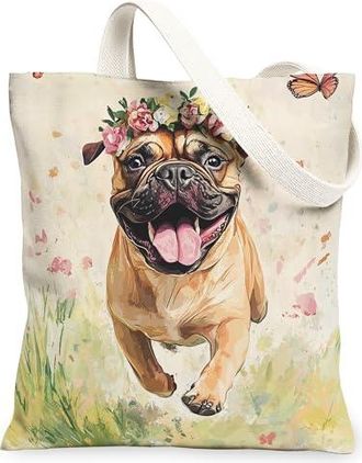 Generic Spring Bullmastiffs Sac fourre-tout en toile pour faire du shopping 33 x 38,1 cm, motif papillons amusants, sac d&eacute;picerie r&eacute;utilisable pour femme, pei