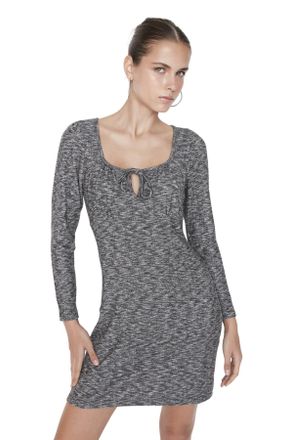 Trendyol Trendyol Damen Melanj Hooded Soft Knitted Dress Kleid, Grau, M