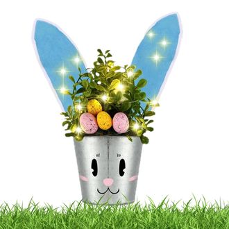 Generico Kaninchentopf, mit Lichtern, wiederverwendbar, Metall, Osterdekoration, bezaubernder Blumenkasten f&uuml;r Innenbereich, Wohnzimmer, Schlafzimmer, Balkon, 