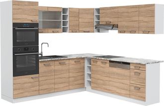 Vicco Eckk&uuml;che R-Line, K&uuml;chenzeile in L-Form, Sonoma/Wei&szlig;, 237 x 247 cm ohne Arbeitsplatte