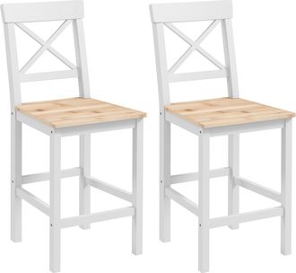 HOMCOM 2er-Set Barhocker, Barst&uuml;hle, Sitzfl&auml;che 60,2H cm, hohe R&uuml;ckenlehne in Kreuzform und Fu&szlig;st&uuml;tze, Massivholzrahmen, Hochst&uuml;hle K&uuml;che, Esszimmer, Theke, 