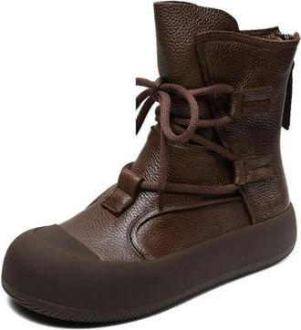 Generic QXDZSW Bottines romaines r&eacute;tro pour femme avec fermeture &eacute;clair &agrave; plateforme &eacute;paisse dans le dos confortables et tendance d&eacute;contract&eacute;es, Peluche court