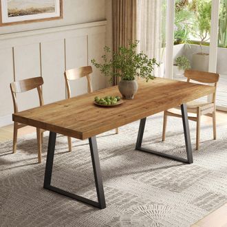 Tribesigns TRIBEWOOD Industrieller Esstisch f&uuml;r 4-6 Personen, 160 cm langer, rechteckiger K&uuml;chentisch aus Massivholz mit robusten Metallbeinen, ideal f&uuml;r Zuhause