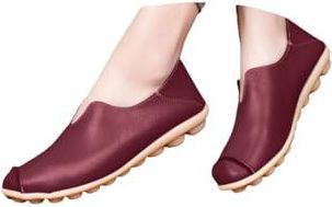 Generic Mocassins plats à enfiler pour femme - Mocassins plats en cuir blanc - Mocassins décontractés à enfiler - Chaussures basses confortables pour femme, b