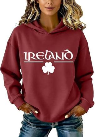 Generic HUIFUAO Irlande St Patrick Sweat &agrave; capuche pour femme Dr&ocirc;le Tr&egrave;fle Costume irlandais St Paddys Day Tr&egrave;fle Vert Chemises Vacances Hauts &agrave; manches longu