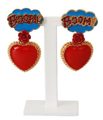 Dolce & Gabbana Boucles doreilles &agrave; clip en laiton dor&eacute; BOOM Red Rose Crystal pour femme