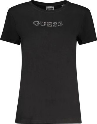 Guess Femme, Tops, Noir, Taille: 34 FR T-shirt Noir en Coton &agrave; Manches Courtes avec D&eacute;tails en Strass