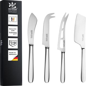Gehring | Solingen K&auml;semesser Set 4tlg. Pur, K&auml;seschneider mit Edelstahlgriff, f&uuml;r Hartk&auml;se, Weichk&auml;se, Streichk&auml;se, mit K&auml;sebeil, Besteck sp&uuml;lmaschinengeeign