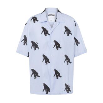 Moschino Blau Gestreiftes Grafikdruckhemd - - Shirts - Herren - Blau - L