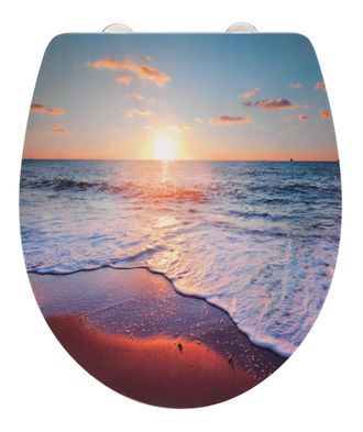 WENKO WC-Sitz Sunset, Hochglanz-Toilettensitz, hygienischer WC-Deckel mit Absenkautomatik und Fix-Clip Befestigung aus antibakteriellem Duroplast