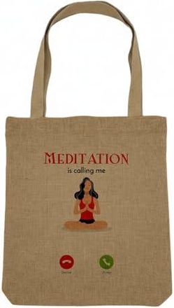 Fabulous Sac Shopping Tote Bag Aspect Lin - Meditation Is Calling Me Zen Yoga - Sac de Courses Toile Epaisse 360g Beige Naturel Cabas Port&eacute; Epaule Solide Impri