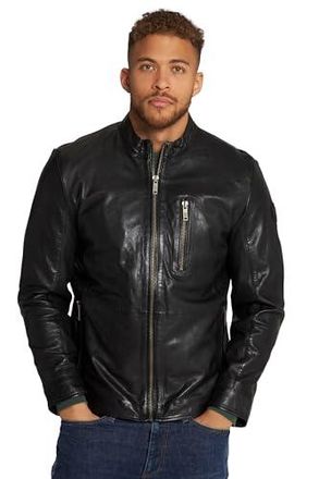 JP1880 Hommes Grandes Tailles L-8XL Veste de Motard en Cuir. Col Montant et Fermeture zipp&eacute;e Noir 6XL 815880130-6XL