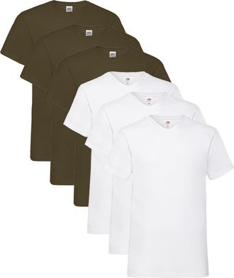Fruit Of The Loom Herren- V-Neck T-Shirt M L XL XXL 3XL 4XL 5XL Farbsets, 3Weiss 3Schoko (6 Pack) + 1 HL Kauf Notizblock, XXL (6er Pack)