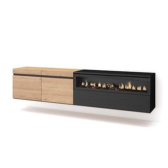 Skraut Home | TV-Schrank, Lowboard | f&uuml;r Wohnzimmer und Esszimmer | 200x45x35cm | F&uuml;r TV-Ger&auml;te bis zu 80 | Elektrokamin. Ma&szlig;e | H&auml;ngend | Moderner Stil | Eiche S