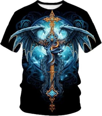 Generic Totem De La Croix du Dragon Tee Shirt Sportswear Moderne T-Shirt De Sport Col Rond T-Shirt pour Yoga Gym Entra&icirc;nement M