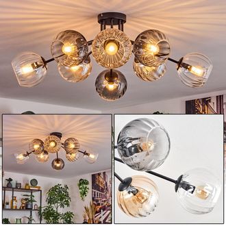 HOFSTEIN Deckenleuchte Koyoto, 8-flammige Deckenlampe aus Metall/Glas in Schwarz/Bernstein/Rauch/Klar, Leuchte im Retro/Vintage-Design (Schirme &Oslash; 15 cm), E14, 