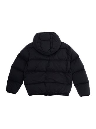 Stone Island Boys Black Down Jacket With Fixed Hood Polyamide Fibers Padded