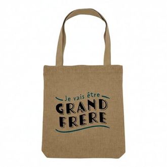 Fabulous Sac Shopping Tote Bag Aspect Lin - Je vais &ecirc;tre Grand Fr&egrave;re Famille Fils Enfant B&eacute;b&eacute; - Sac de Courses Toile Epaisse 360g Beige Naturel Cabas Port&eacute; Epa