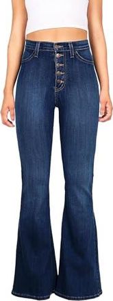 Generic Jean évasé taille haute pour femme, pantalon évasé en coton, taille haute élastique, à enfiler, décontracté, coupe ajustée, pantalon extensible pour f