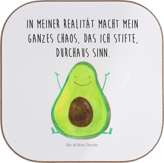 Mr. & Mrs. Panda Untersetzer f&uuml;r Gl&auml;ser Avocado Gl&uuml;cklich - Geschenk, gl&auml;seruntersetzer, Chaotisch, Holzuntersetzer, Chaos, Kaffeeuntersetzer, Tischuntersetzer, Coaste
