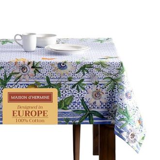 Maison d'Hermine Maison dHermine «Passiflora» Nappe 100 % coton, décorative, lavable, pour Pâques, repas, mariages, banquets, buffets, printemps/été, 160 x 220 cm