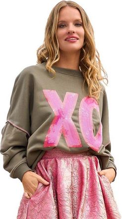 Miss Goodlife Sweatshirt MG12942 XO Paillette Oversize-Sweater - Olive