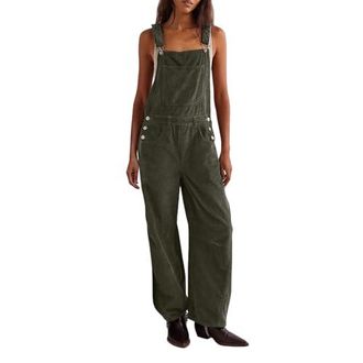 Generic Salopette baggy en velours c&ocirc;tel&eacute; pour femme, combinaison &agrave; jambes larges, bretelles patchwork, salopette &agrave; bavette, pantalon dautomne, tenue une pi&egrave;c